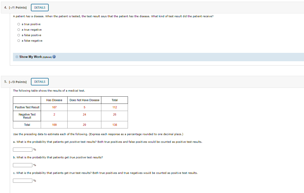 Solved 4. [-/1 Points] DETAILS A patient has a disease. When | Chegg.com