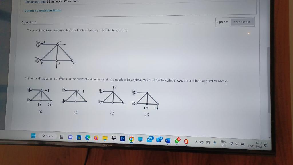 Solved The pinjointed truss structure shown below is a | Chegg.com