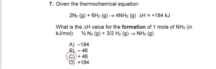 Solved 7. Given the thermochemical equation: 2N2 (g) + 6H2 | Chegg.com
