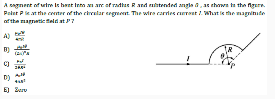 Solved A segment of wire is bent into an arc of radius R and | Chegg.com