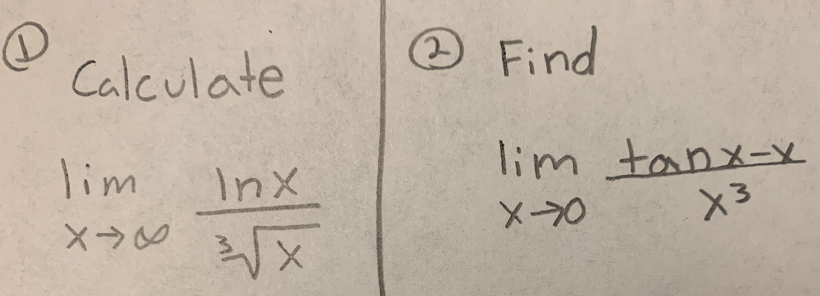 Solved Calculate ② Find Inx lim X lim tanx-x X x 3 | Chegg.com