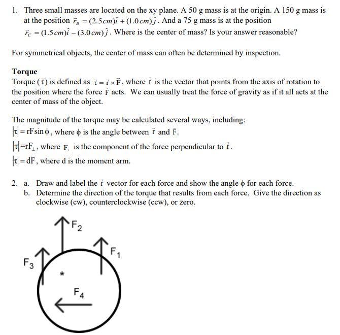 Solved 1. Three small masses are located on the xy plane. A | Chegg.com