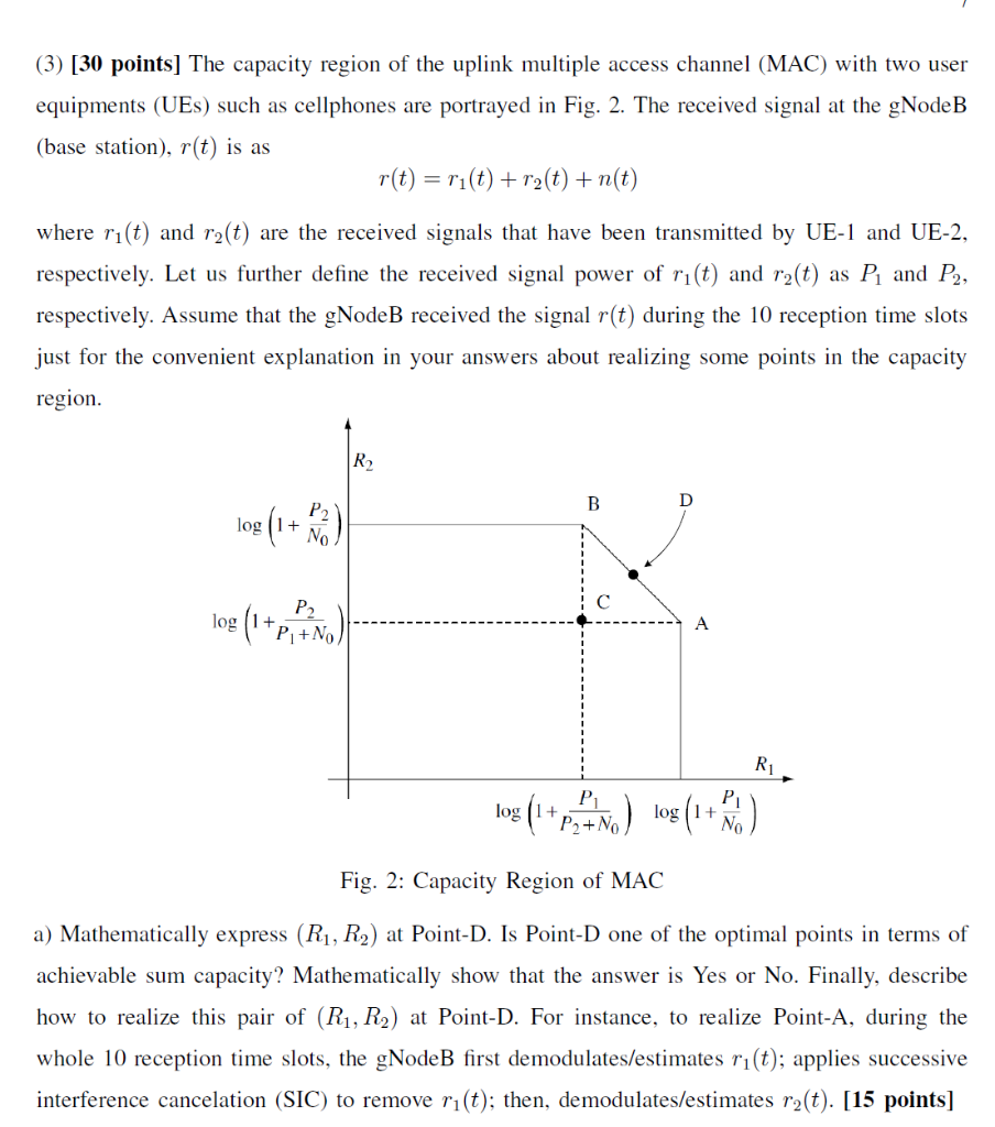 (3) [30 points] The capacity region of the uplink | Chegg.com