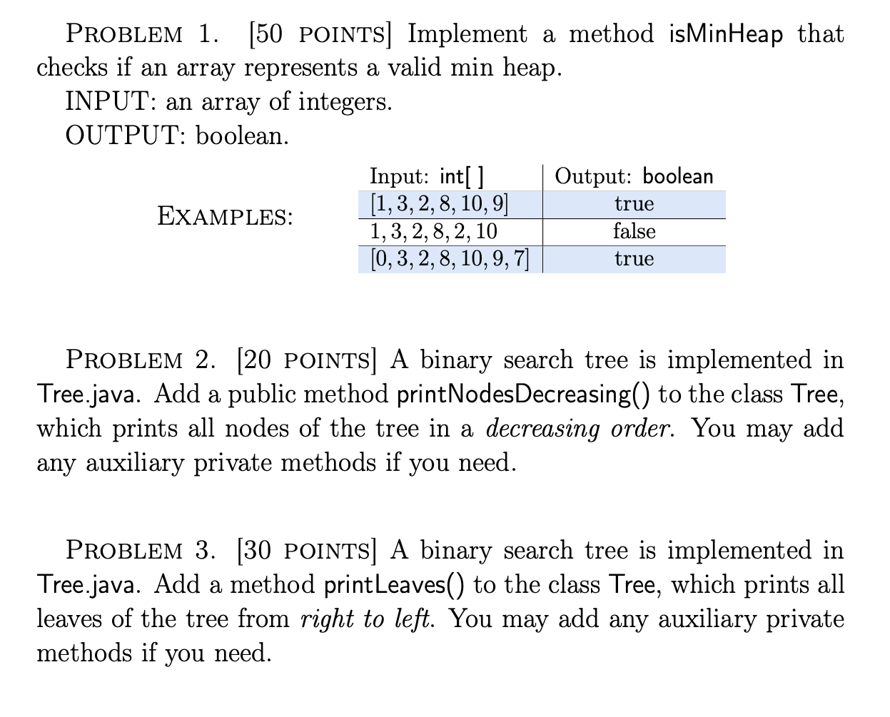 Problem 1 [50 Points Implement A Method Isminheap