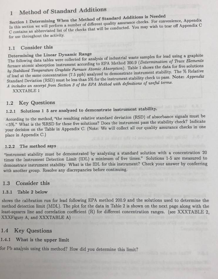 1 Method of Standard Additions Section 1 Determining | Chegg.com