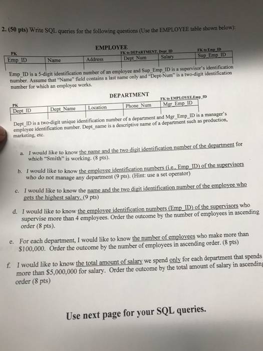 Solved 2.(60 pts) Write SQL queries for the following | Chegg.com