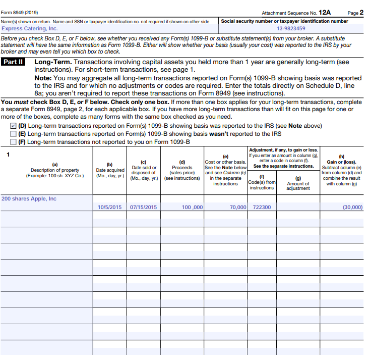 Page 2 Form 8949 (2019) Attachment Sequence No. 12A | Chegg.com