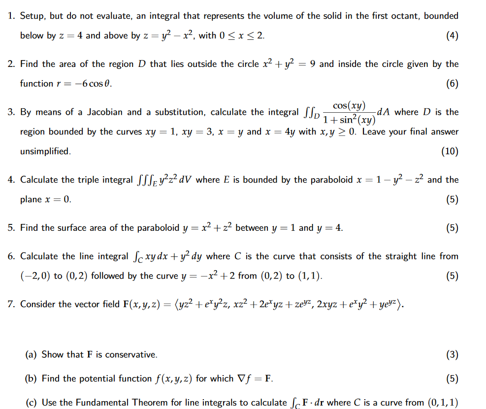 Solved 1. Setup, but do not evaluate, an integral that | Chegg.com