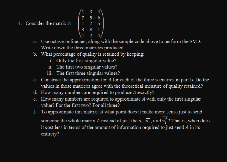 Singular Value Decomposition Problem Set Singular