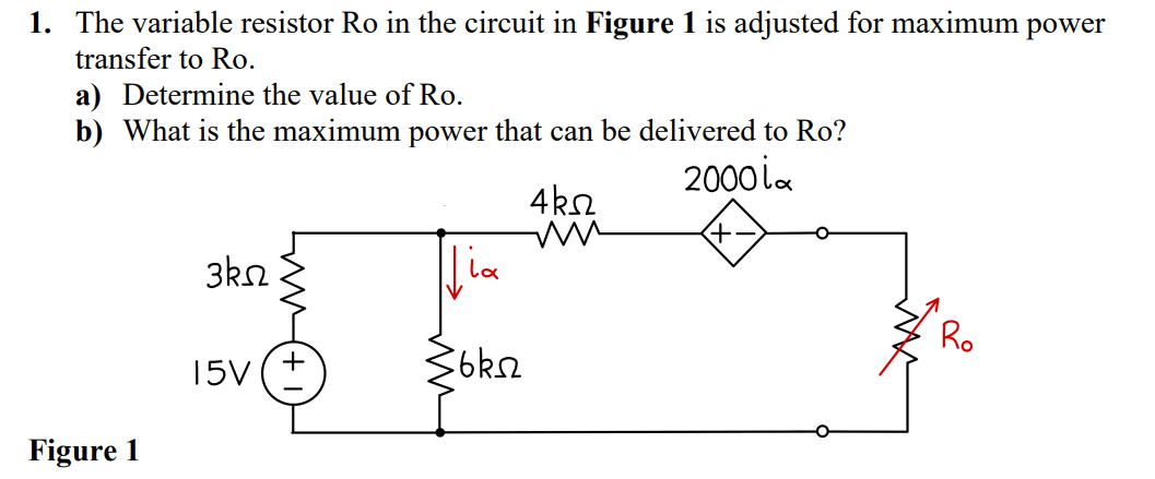 Solved 1. The variable resistor Ro in the circuit in Figure | Chegg.com
