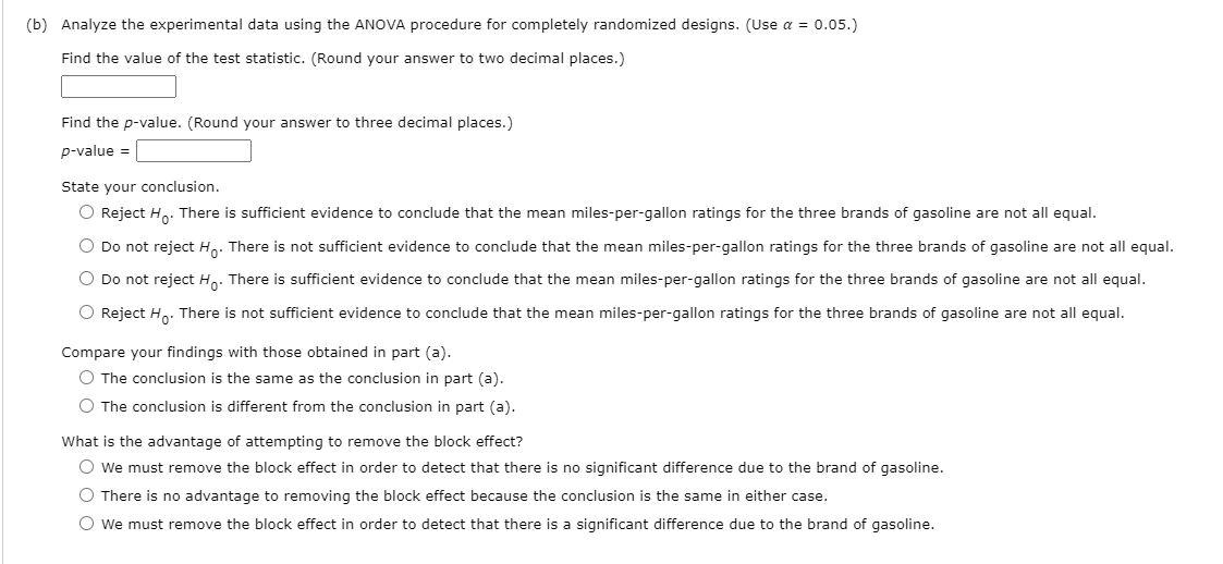 Solved A research firm tests the miles-per-gallon | Chegg.com