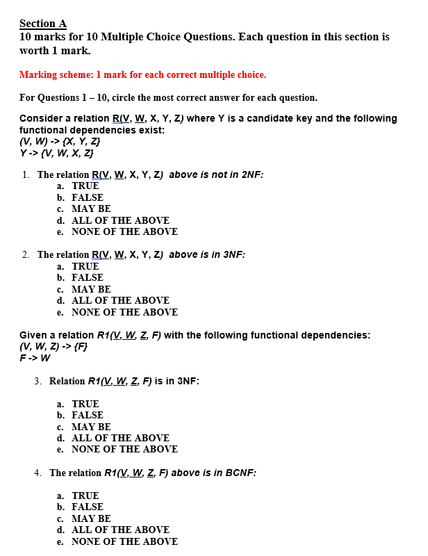 Solved Section A 10 marks for 10 Multiple Choice Questions. | Chegg.com