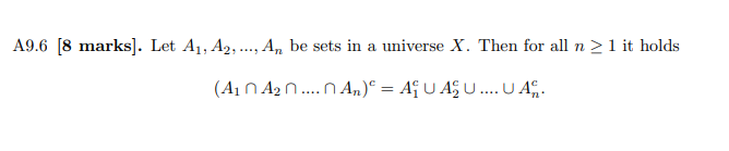 Solved A9.6 [8 marks]. Let A1,A2,…,An be sets in a universe | Chegg.com