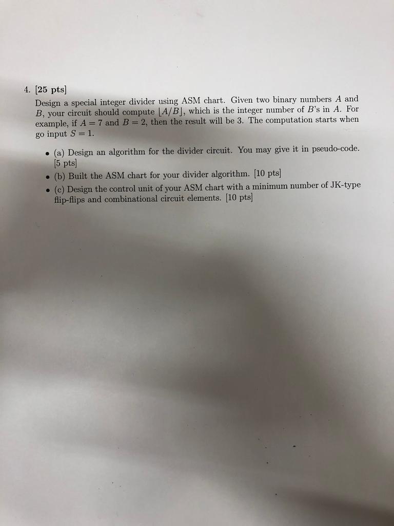 4. [25 pts ] Design a special integer divider using | Chegg.com