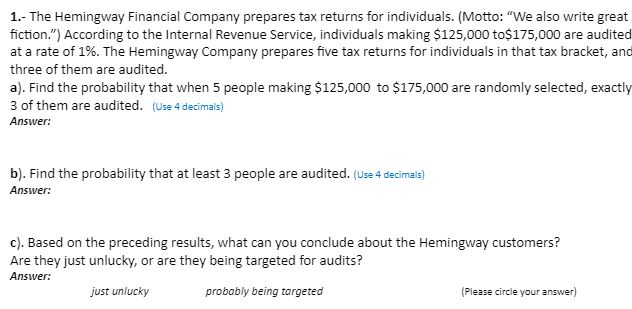 1.- The Hemingway Financial Company prepares tax | Chegg.com