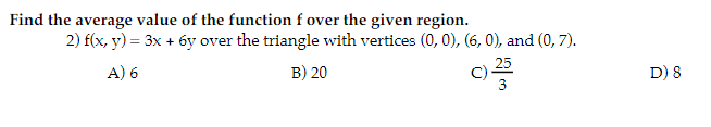 Solved Find the average value of the function f over the | Chegg.com
