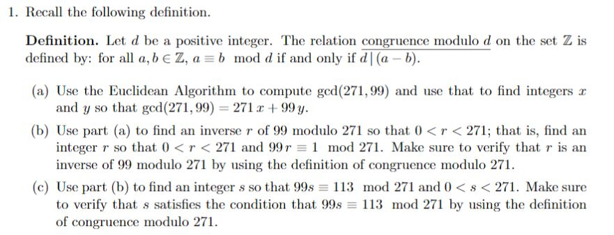 Solved 1. Recall the following definition. Definition. Let d | Chegg.com