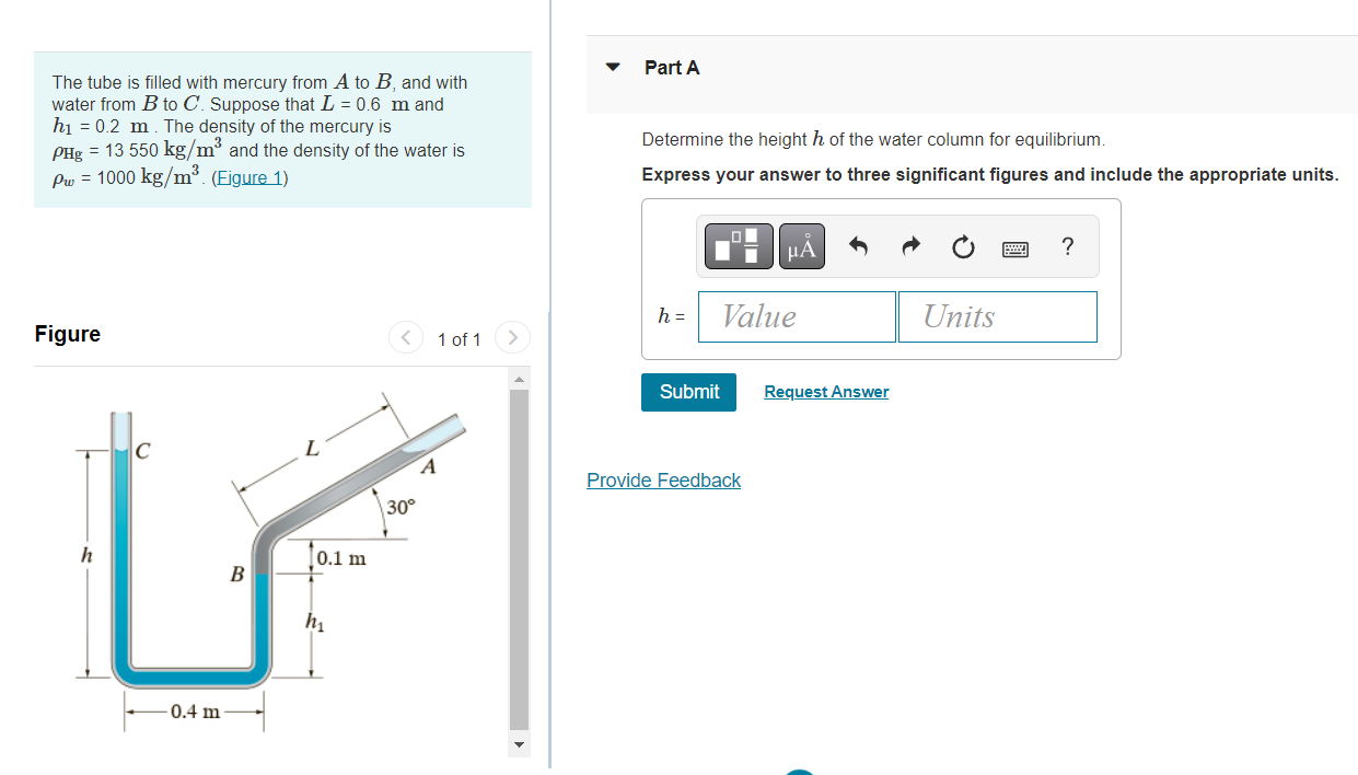 Solved The tube is filled with mercury from A to B, and with | Chegg.com