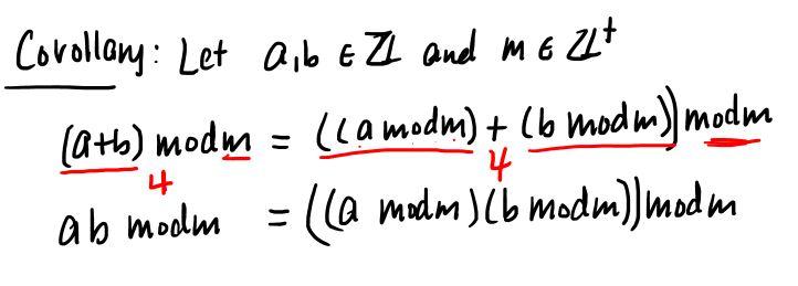 Solved Corollany: Let aibe Z and m6 ZŁ (a+b) modm = ( | Chegg.com