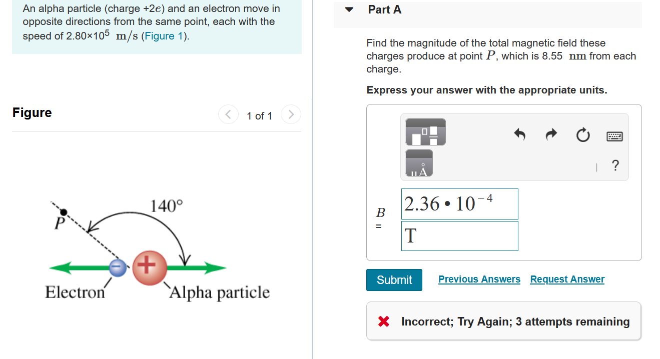 Solved Part A An alpha particle (charge +2e) and an electron | Chegg.com
