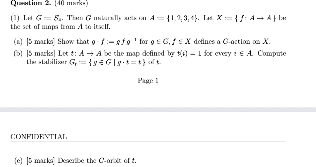 Solved (1) Let G:=S4. Then G naturally acts on A:={1,2,3,4}. | Chegg.com