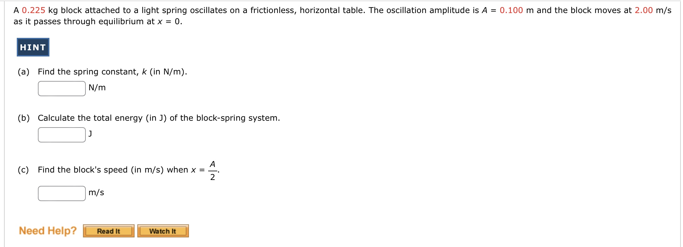 Solved A 0.225kg ﻿block attached to a light spring | Chegg.com