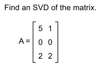 Solved Find an SVD of the matrix A-0 0 | Chegg.com
