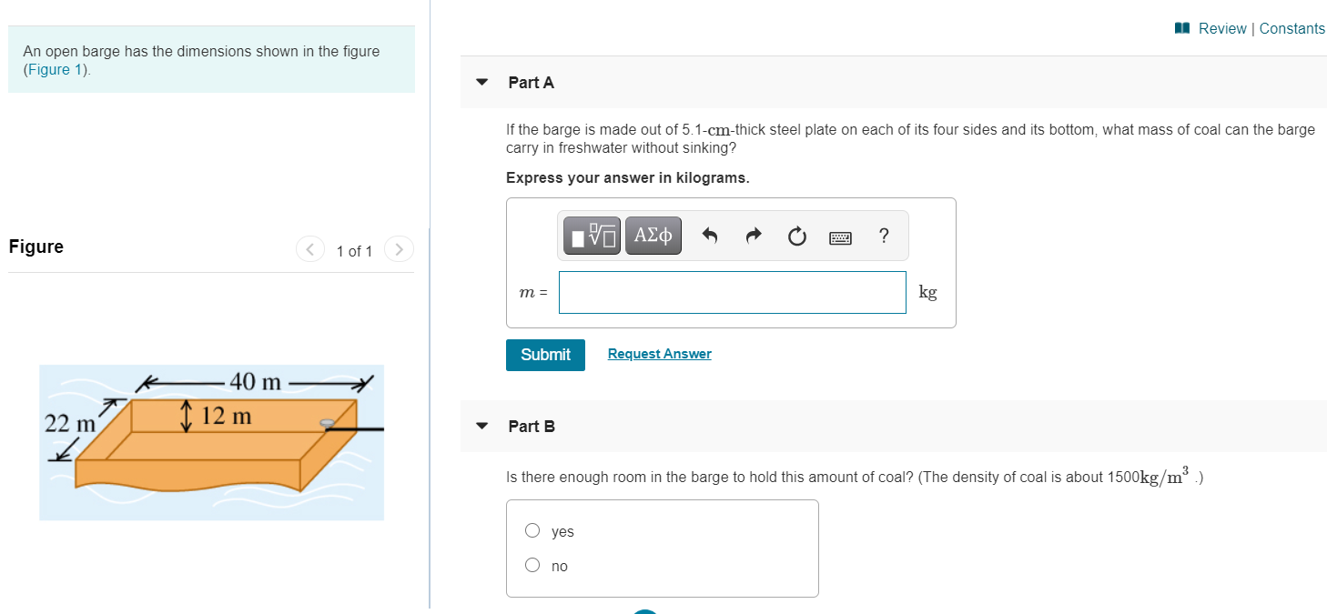 Solved Review Constants An open barge has the dimensions | Chegg.com