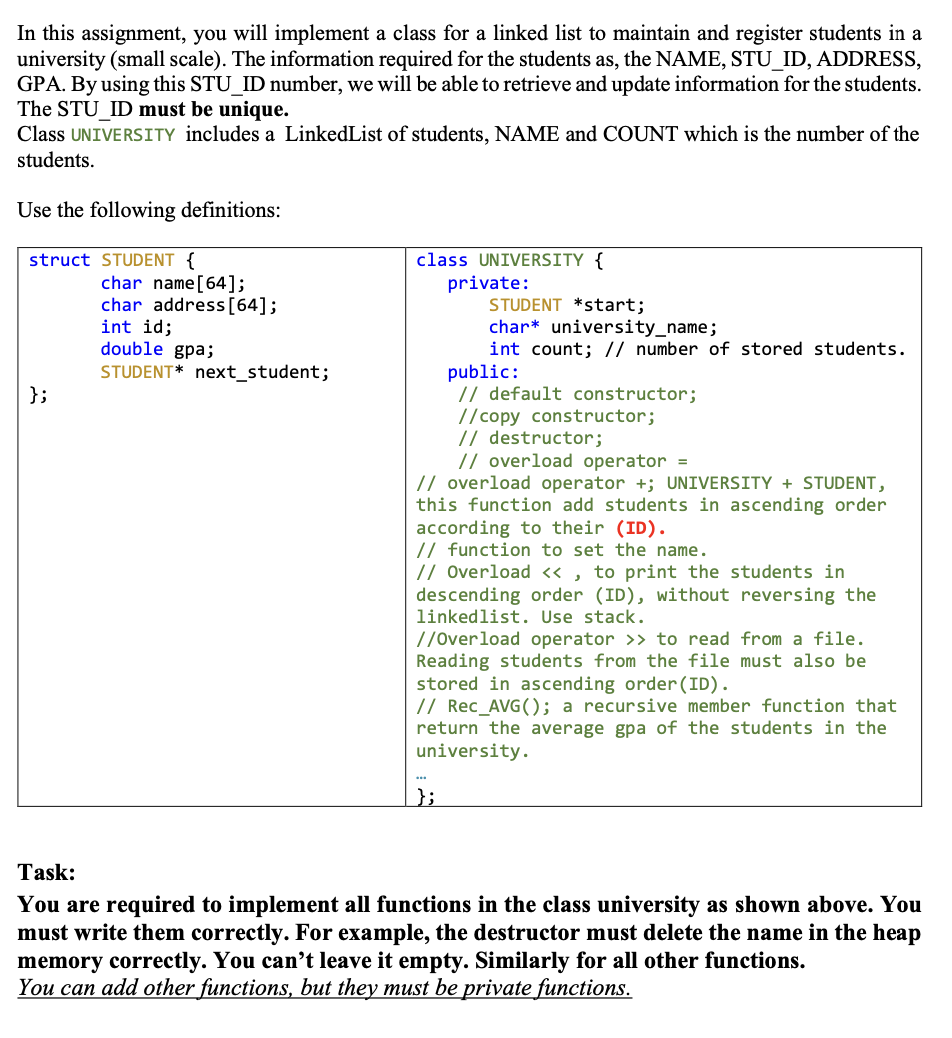 Solved In this assignment, you will implement a class for a | Chegg.com