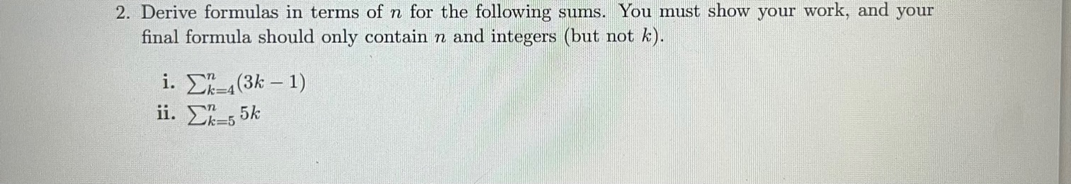 Solved Derive formulas in terms of n ﻿for the following | Chegg.com