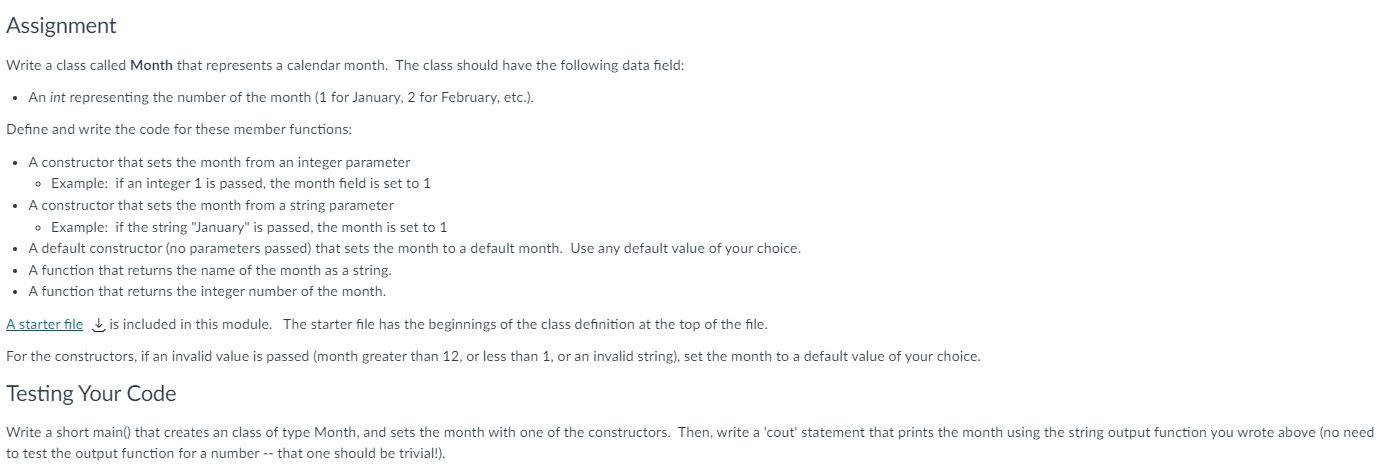Solved Assignment Write a class called Month that represents | Chegg.com
