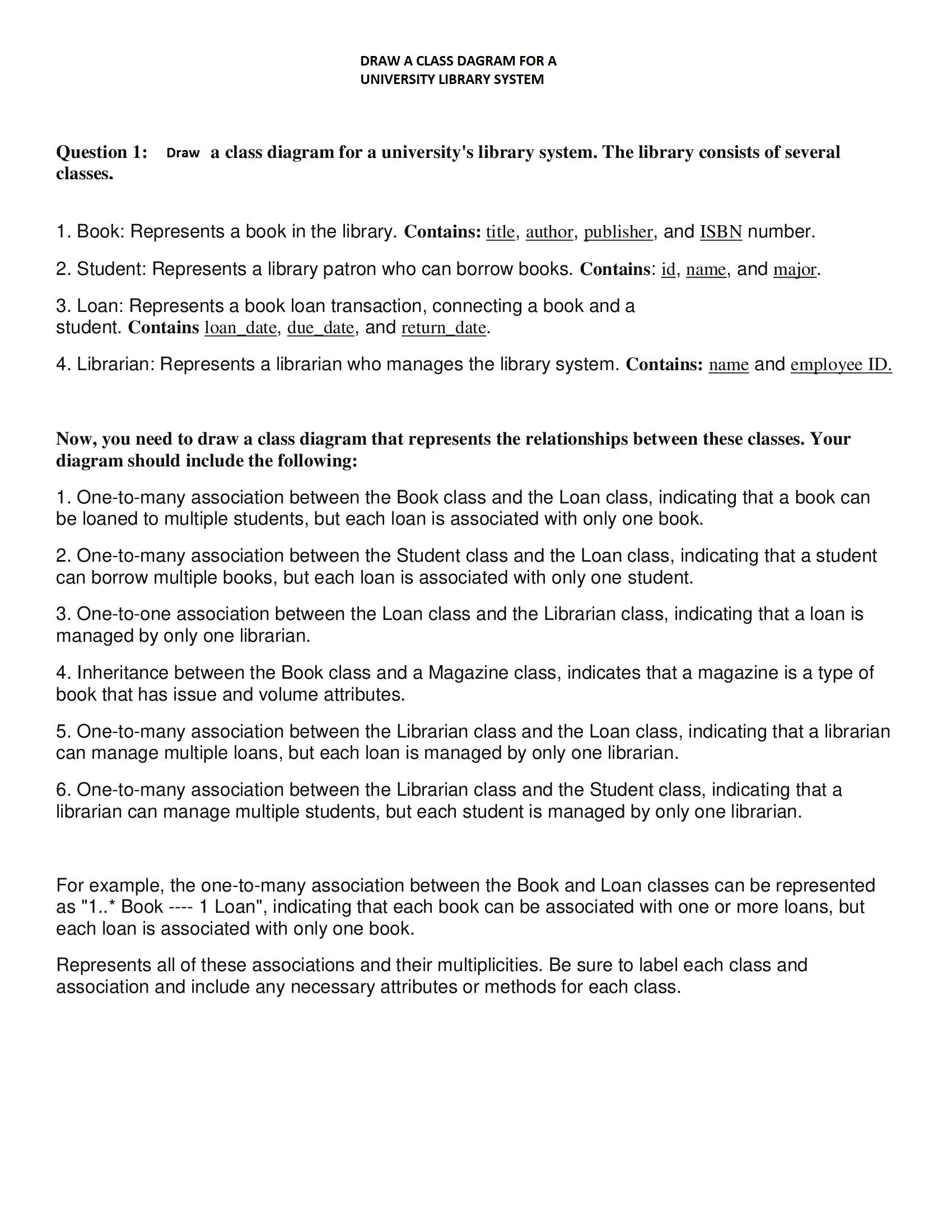 Solved Question 1: Draw a class diagram for a university's | Chegg.com