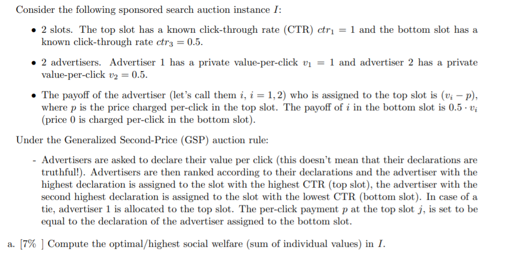 Solved Consider the following sponsored search auction | Chegg.com