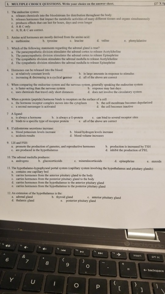 Solved L MULTIPLE CHOICE QUESTIONS. Write your choice on the | Chegg.com