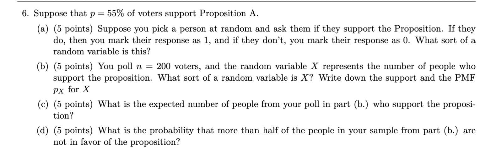 Solved Suppose that p=55% ﻿of voters support Proposition | Chegg.com