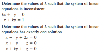 Solved Determine the values of k such that the system of | Chegg.com