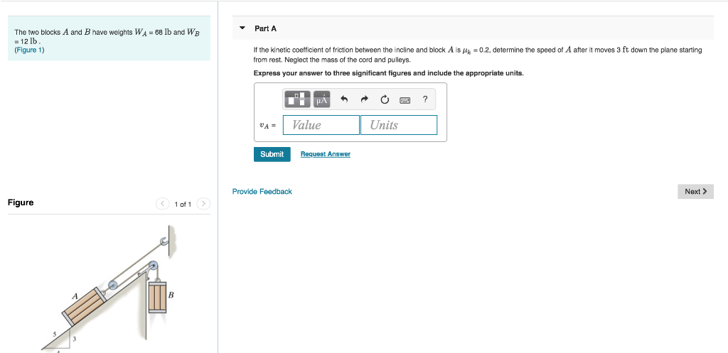Solved Part A The two blocks A and B have weights WA-68 lb | Chegg.com