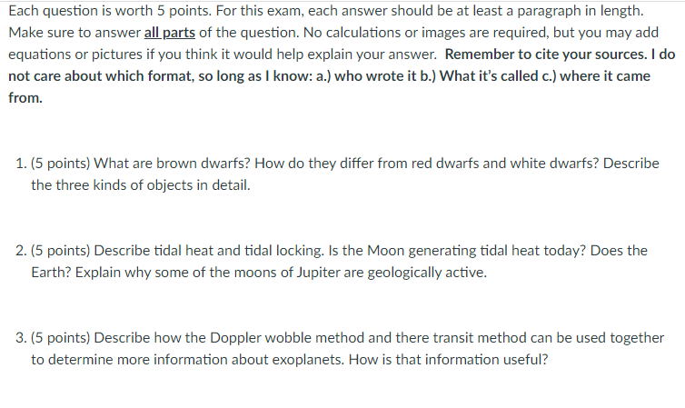Solved Each question is worth 5 points. For this exam, each | Chegg.com