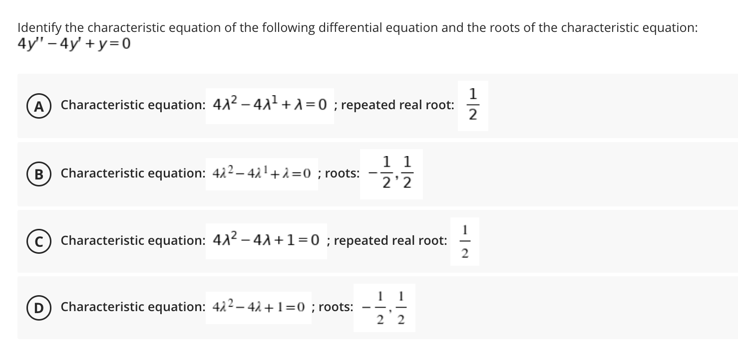 Solved Identify the characteristic equation of the following | Chegg.com