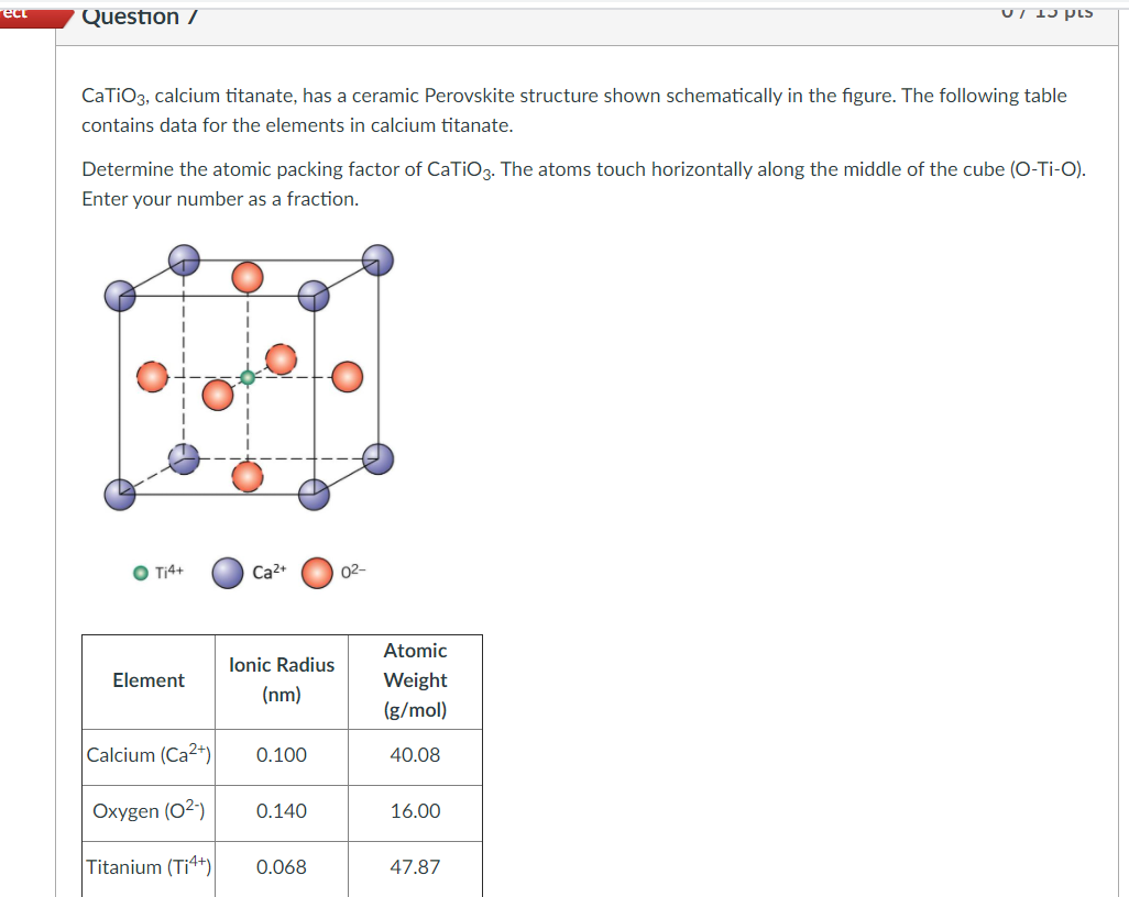 Solved ecl Question / U/13 PLS CaTiO3, calcium titanate, has | Chegg.com