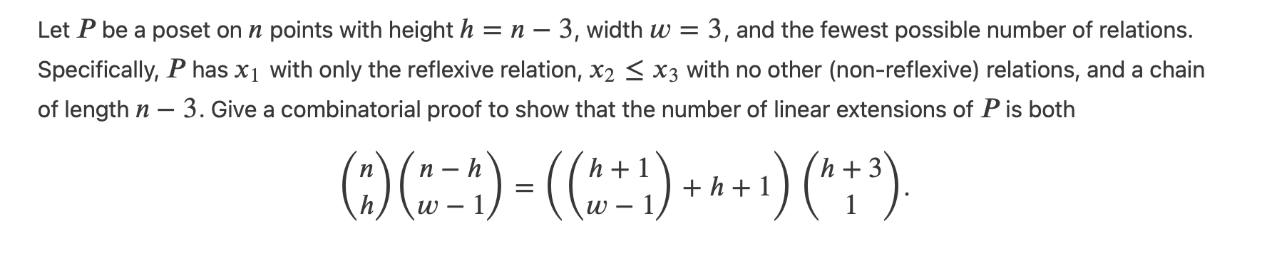Solved Let P be a poset on n points with height h = n − 3, | Chegg.com