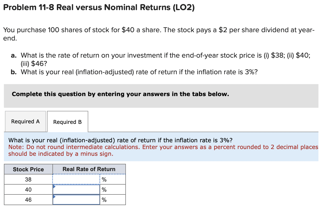 Solved Problem 11-8 Real versus Nominal Returns (LO2) You | Chegg.com