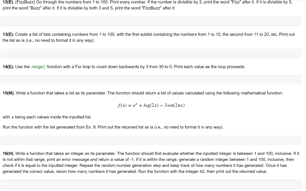Solved 12(E). (FizzBuzz) Go through the numbers from 1 to | Chegg.com