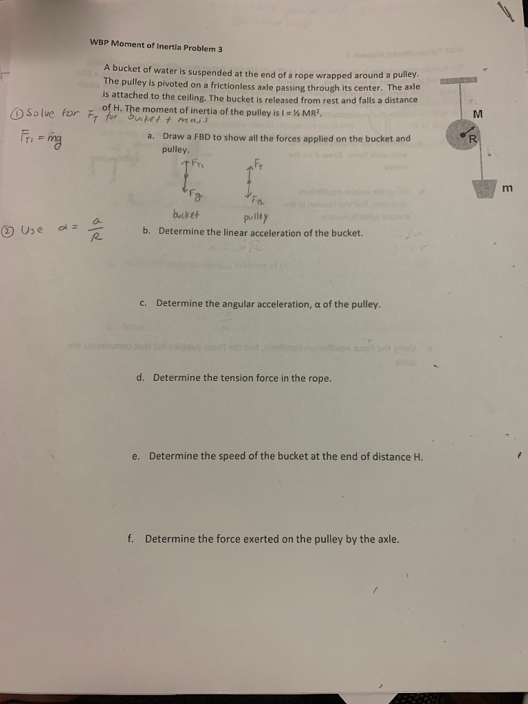 Solved WBP Moment of Inertia Problem 3 1 Solue for A bucket | Chegg.com