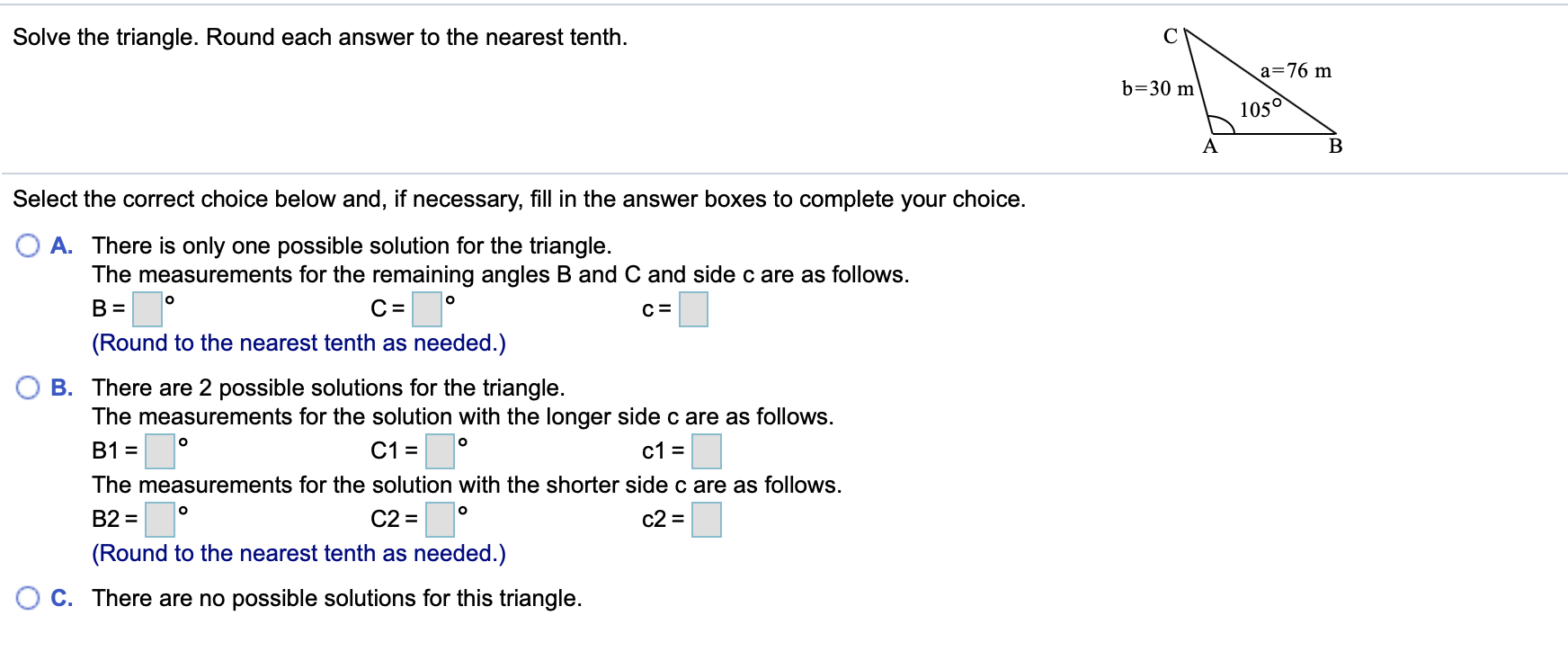 Solved Solve the triangle. Round each answer to the nearest | Chegg.com