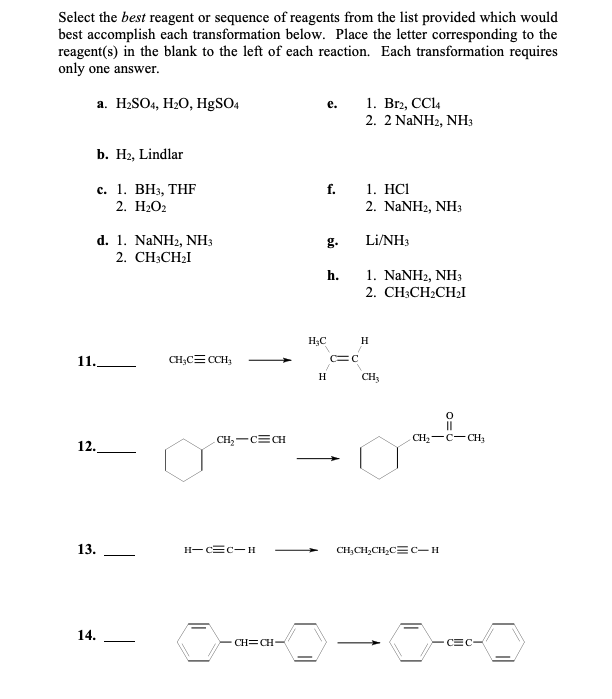 Solved Select the best reagent or sequence of reagents from | Chegg.com