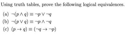 Solved Using truth tables, prove the following logical | Chegg.com