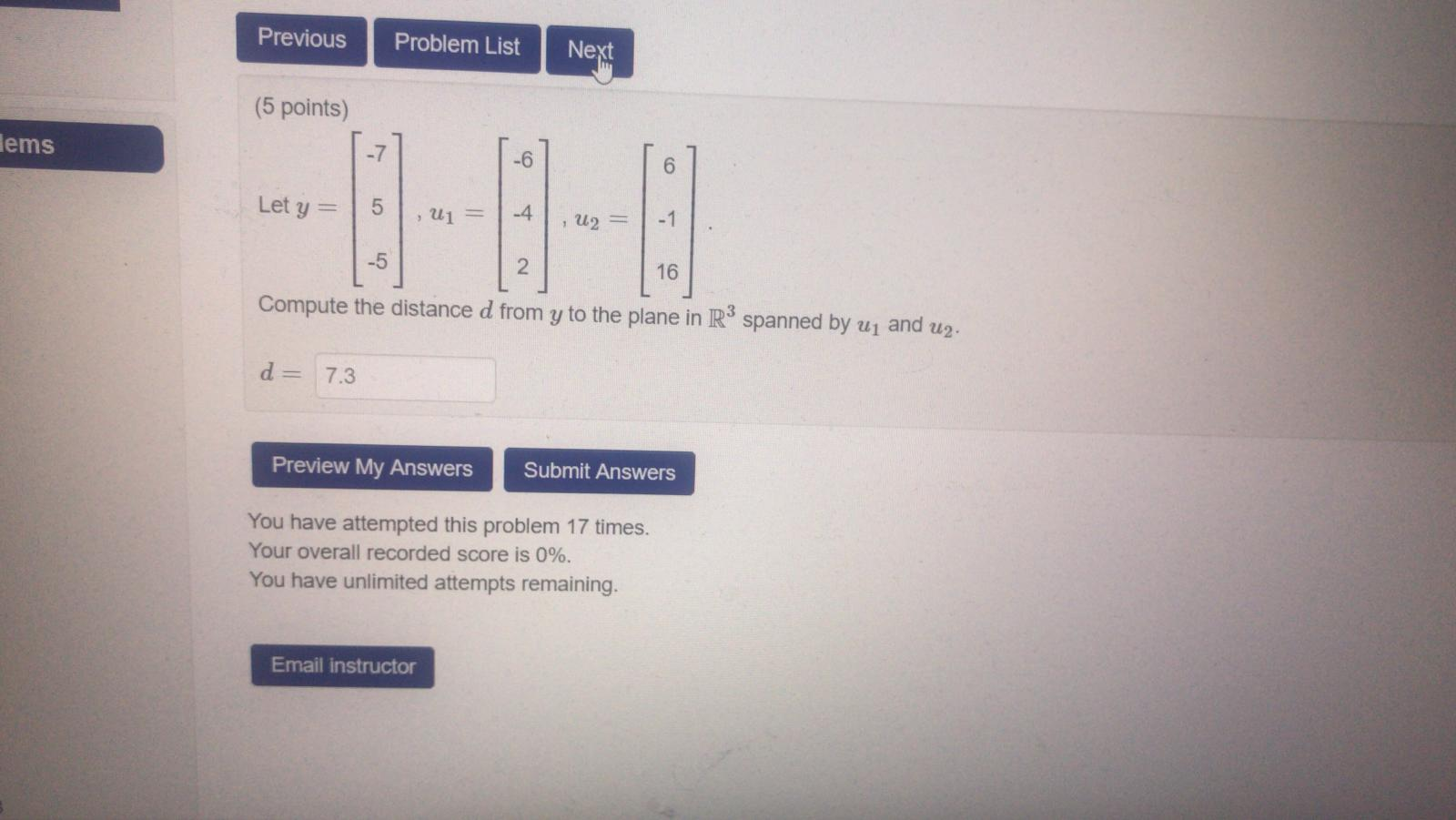 Solved Previous Problem List Next (5 points) lems Let y = 5 | Chegg.com
