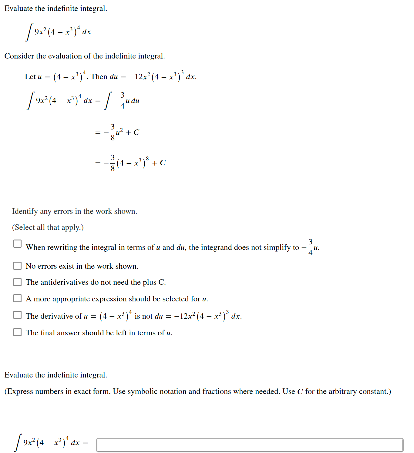 Solved Evaluate the indefinite integral.(Express numbers in | Chegg.com