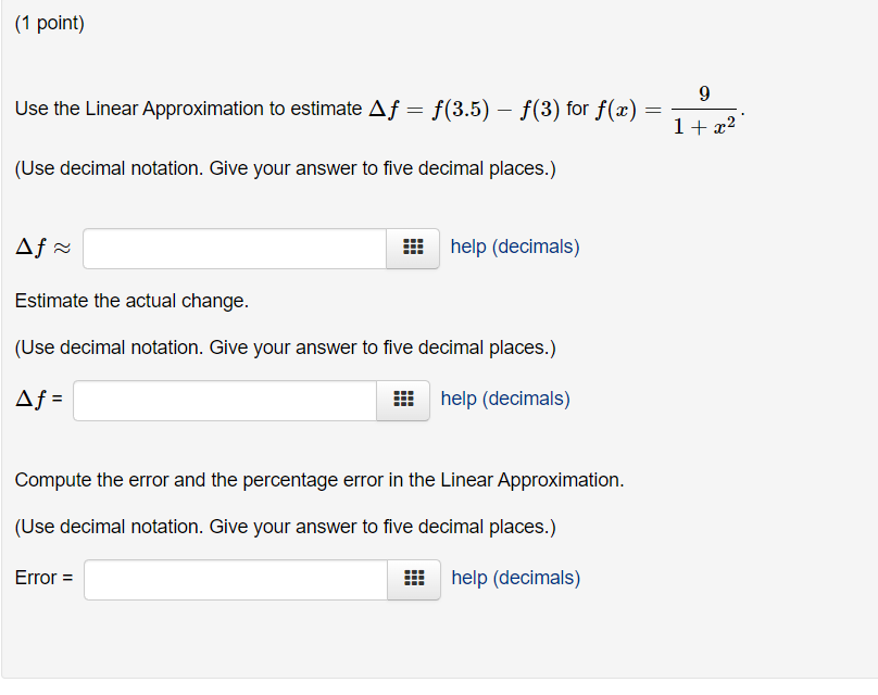 Solved 4.1 Linear Approximations: Problem 2 Previous Problem | Chegg.com